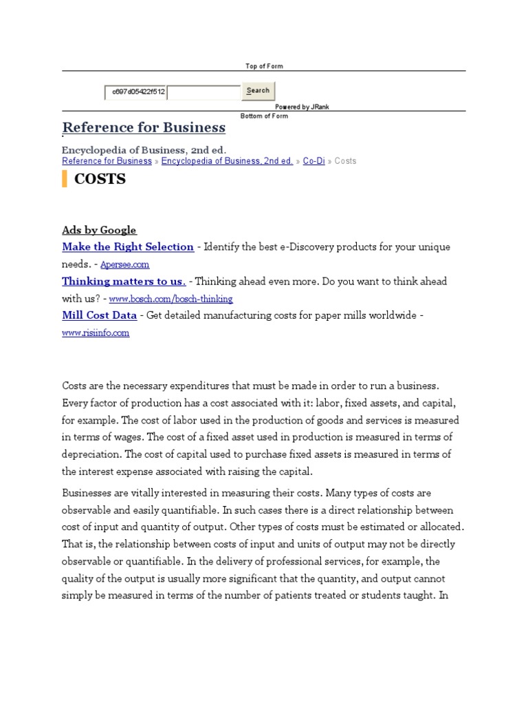 Costs: Reference For Business | PDF | Cost Of Capital | Cost Accounting