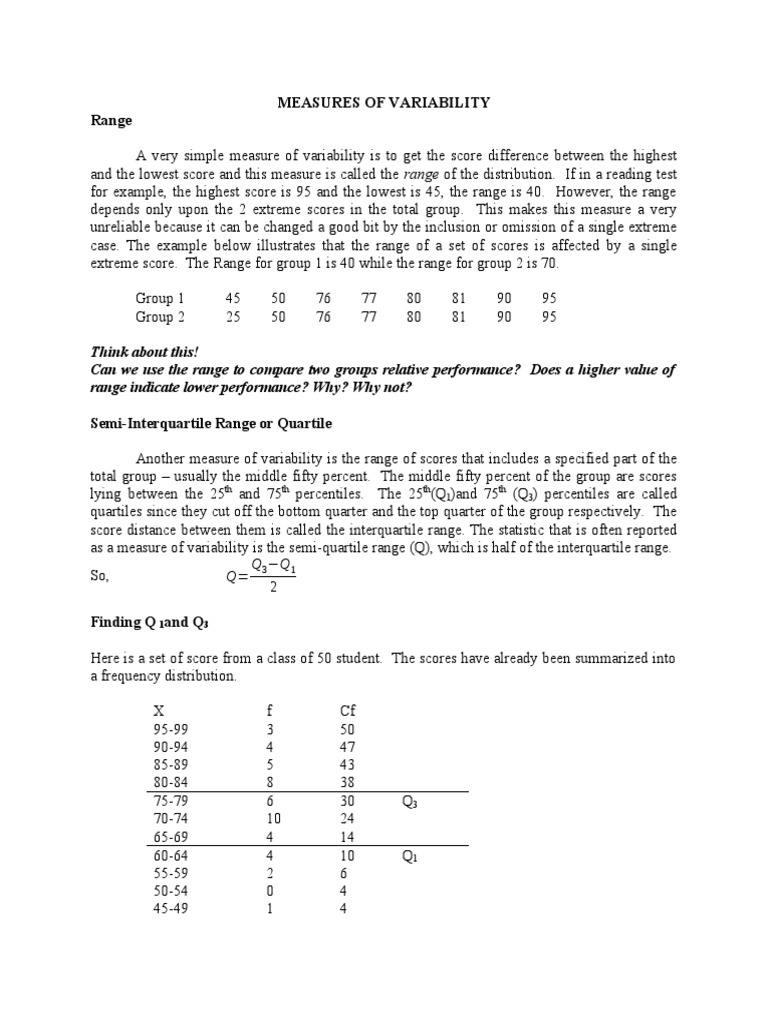 Measures of Variability | PDF | Standard Deviation | Percentile