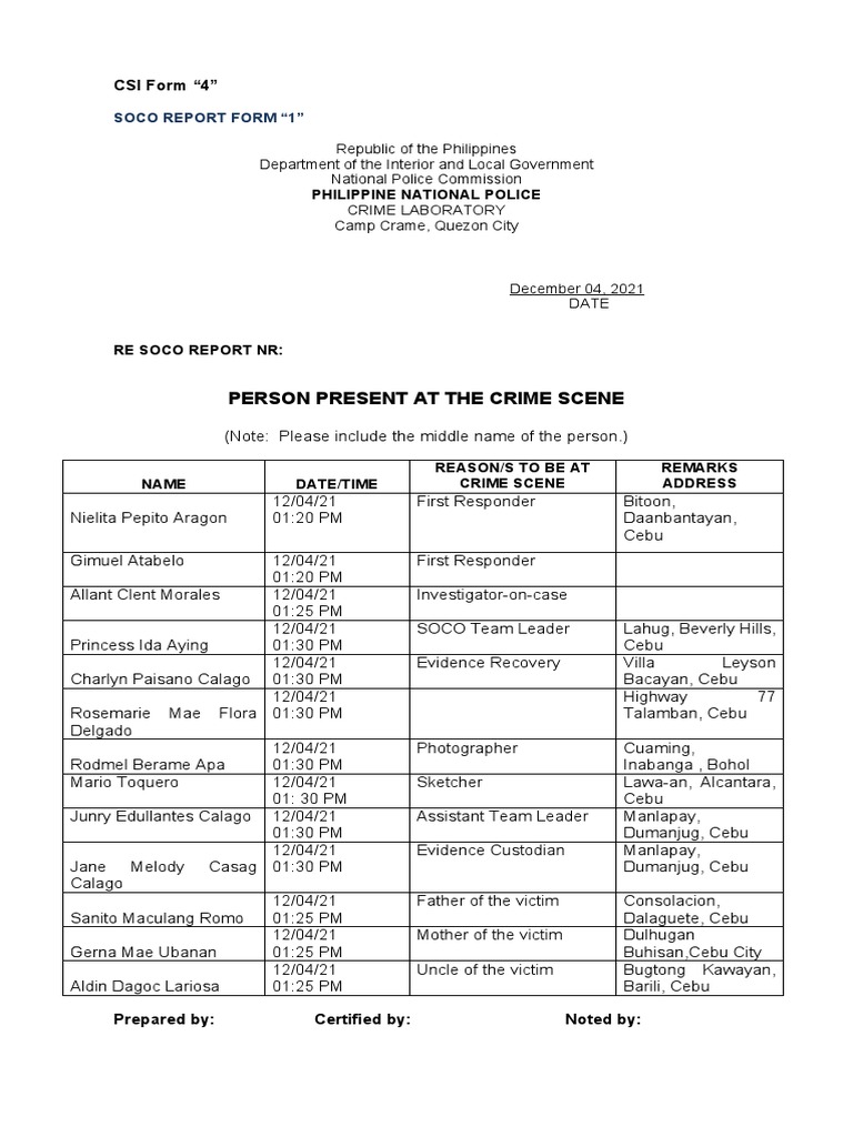 CSI Form 4 SOCO Report Forms | PDF | Justice | Crimes