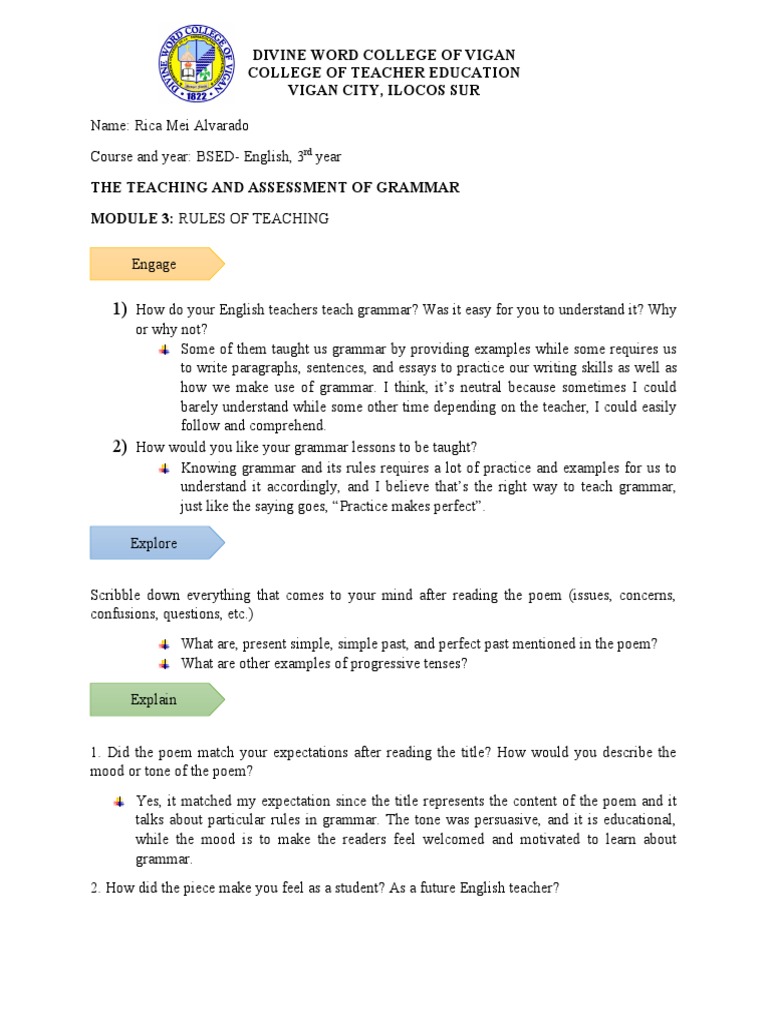 Divine Word College of Vigan College of Teacher Education Vigan City ...