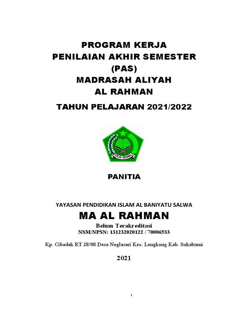 Cover & Pengantar Program Kerja PAS | PDF