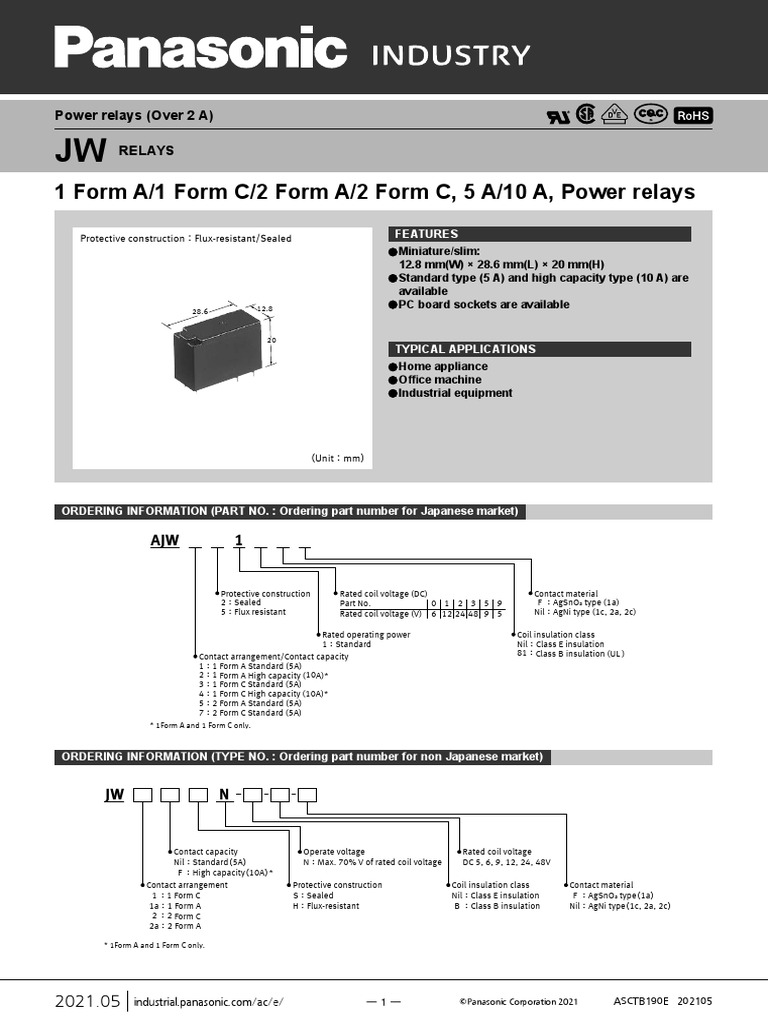 1 Form A/1 Form C/2 Form A/2 Form C, 5 A/10 A, Power Relays | PDF ...