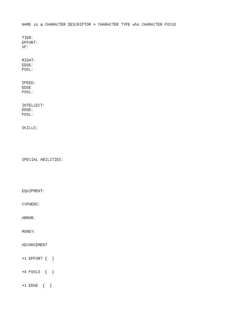 Cypher Character Sheet | PDF