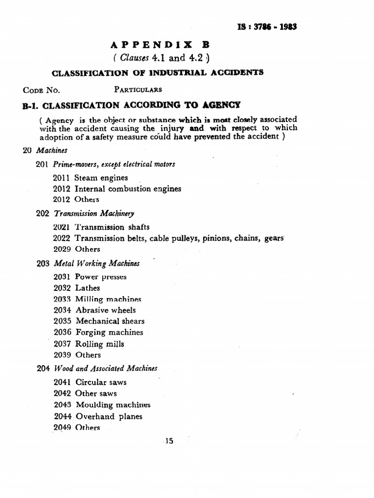 IS 3786: Industrial Accident Classification | PDF | Machines | Explosion