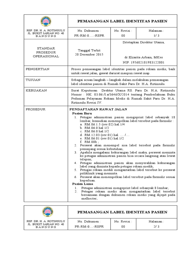 Pemasangan Label Identitas Pasien | PDF | Sains & Matematika