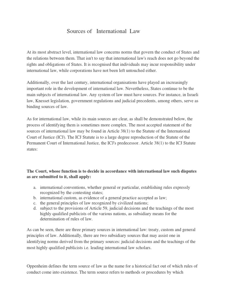 Key Sources of International Law | PDF | International Law | Treaty