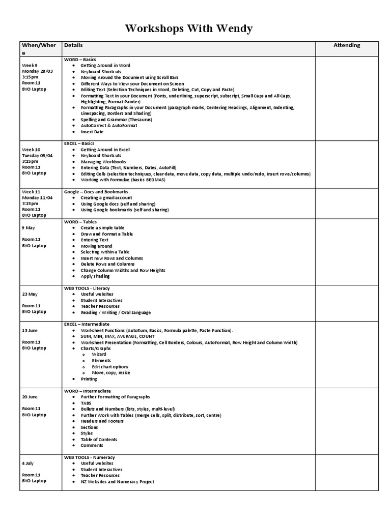 Workshops With Wendy | PDF | Microsoft Excel | Worksheet