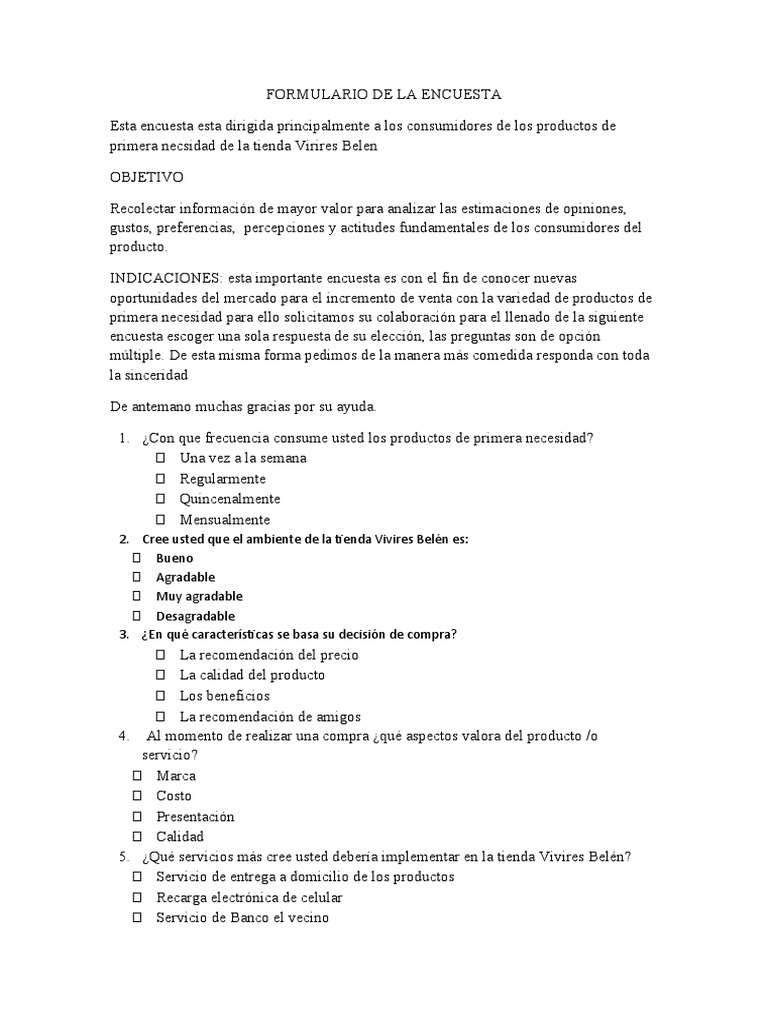 FORMULARIO DE LA ENCUESTA Grupal | PDF | Los consumidores