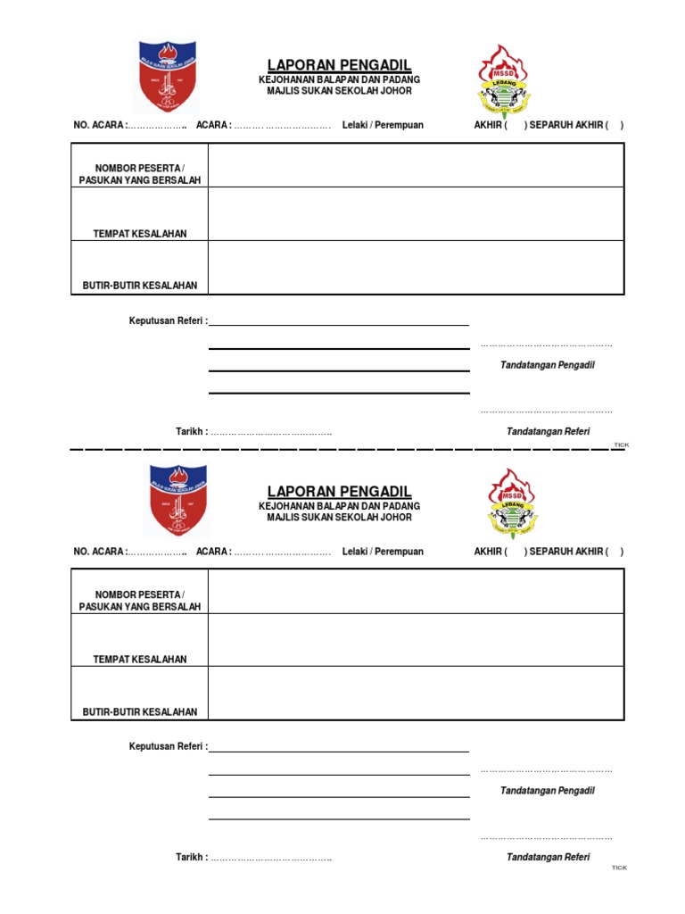 Borang Laporan Pengadil | PDF