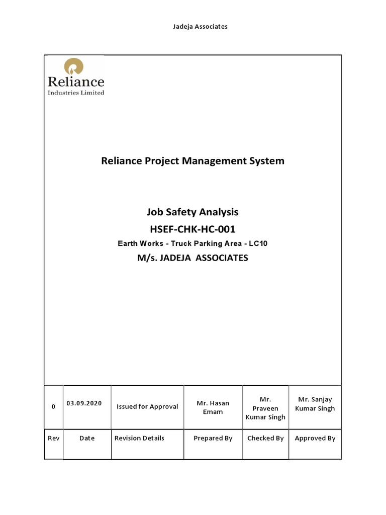 Jsa of Area Grading Jadeja | PDF | Risk | Personal Protective Equipment