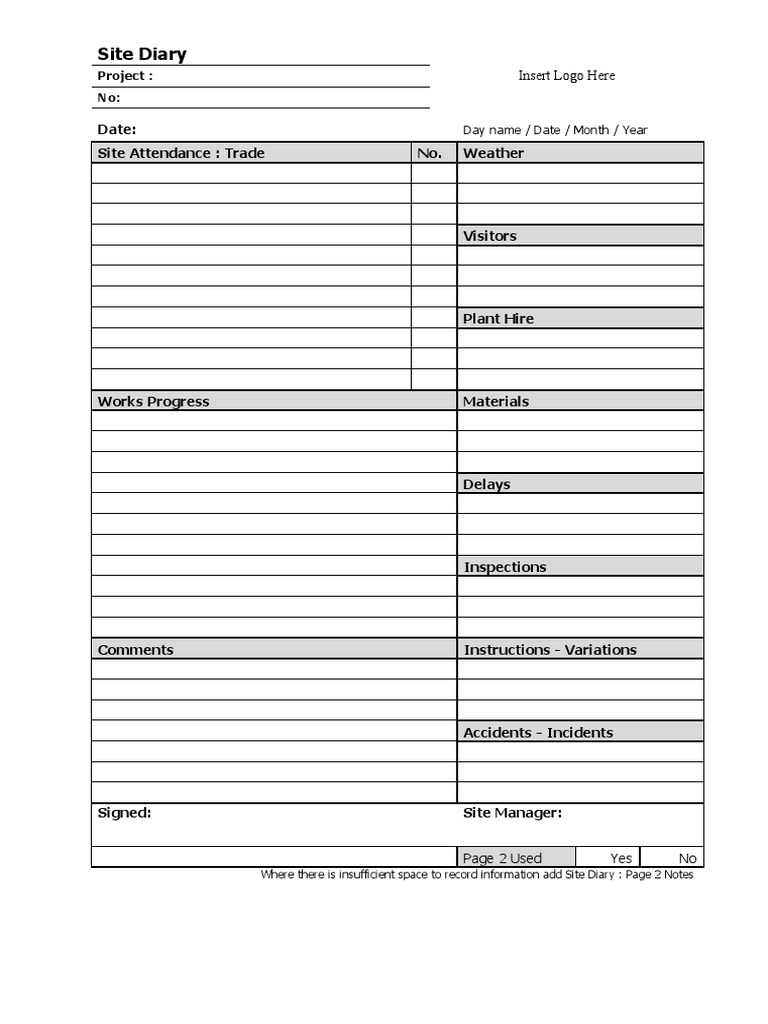 Construction Site Diary Template | PDF