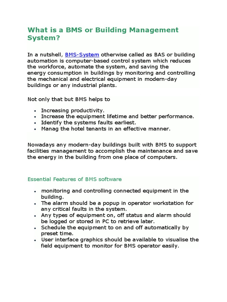 What Is A BMS or Building Management System | PDF | Humidity | Control ...
