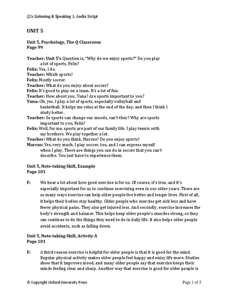 Unit 5: Q2e Listening & Speaking 1: Audio Script | PDF | Sports
