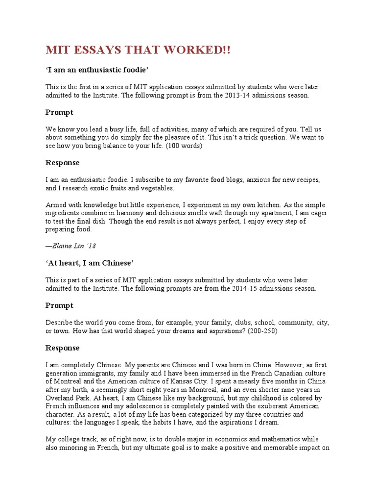 Mit Essays That Worked | PDF