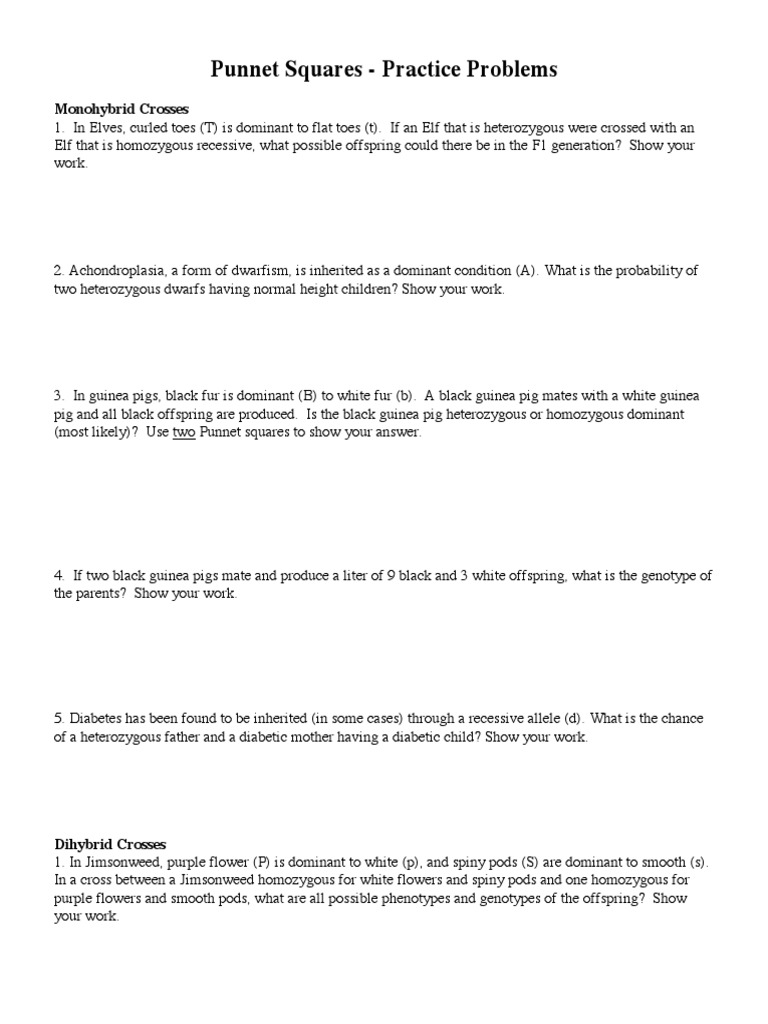 Practice Genetic Problems | PDF | Genotype | Dominance (Genetics)