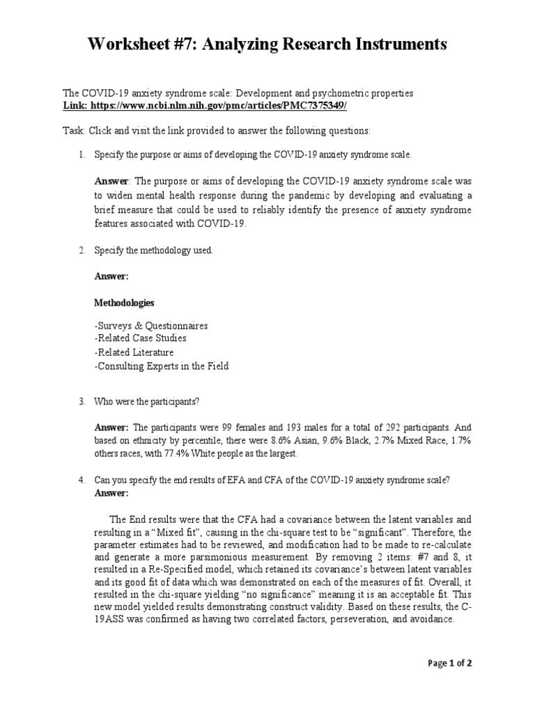 Worksheet #7: Analyzing Research Instruments: Link | PDF | Validity ...