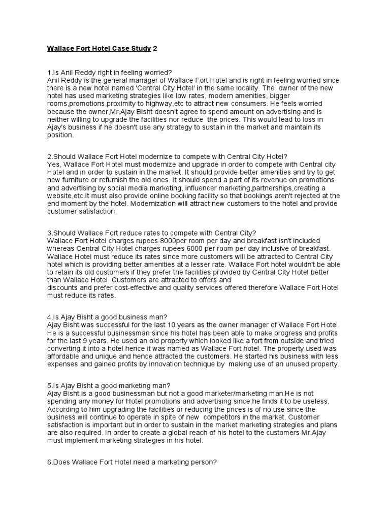 Wallace Hotel Case Study | PDF | Marketing | Hotel