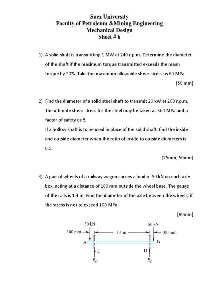 Sheet 6 Shaft Design | Descargar gratis PDF | Axle | Gear