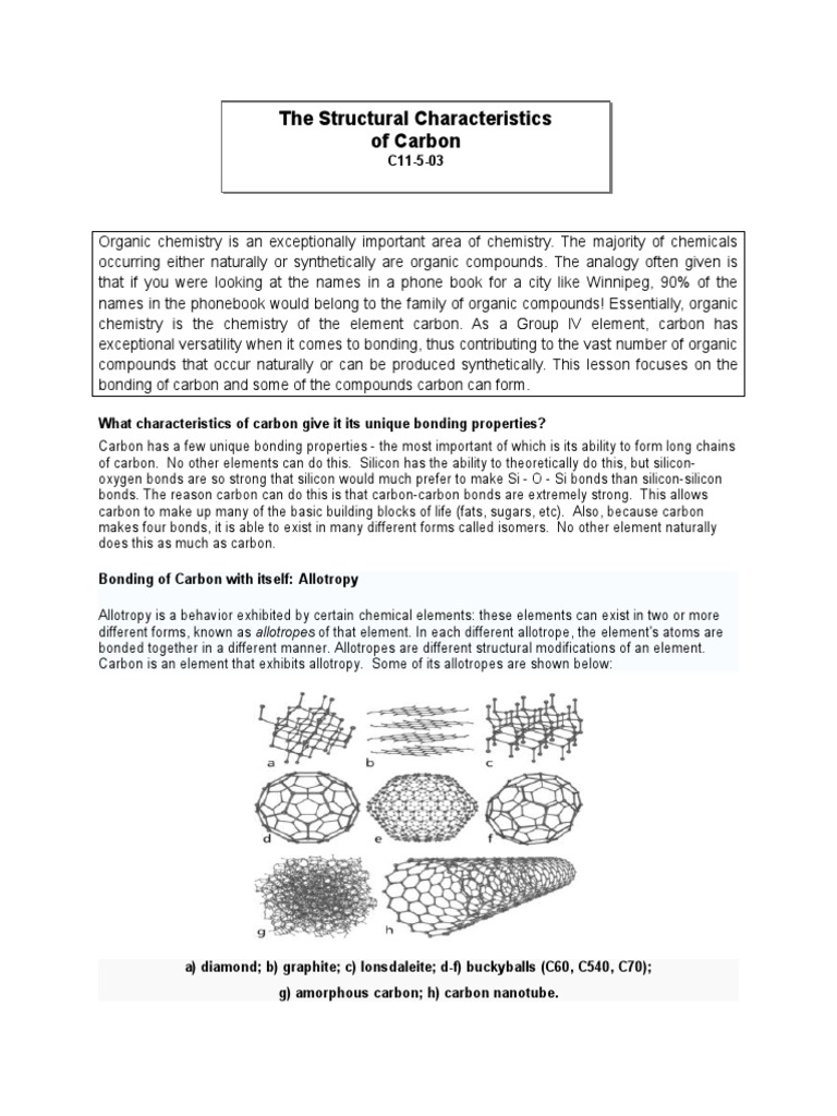 The Structural Characteristics of Carbon 3 | PDF | Chemical Bond ...