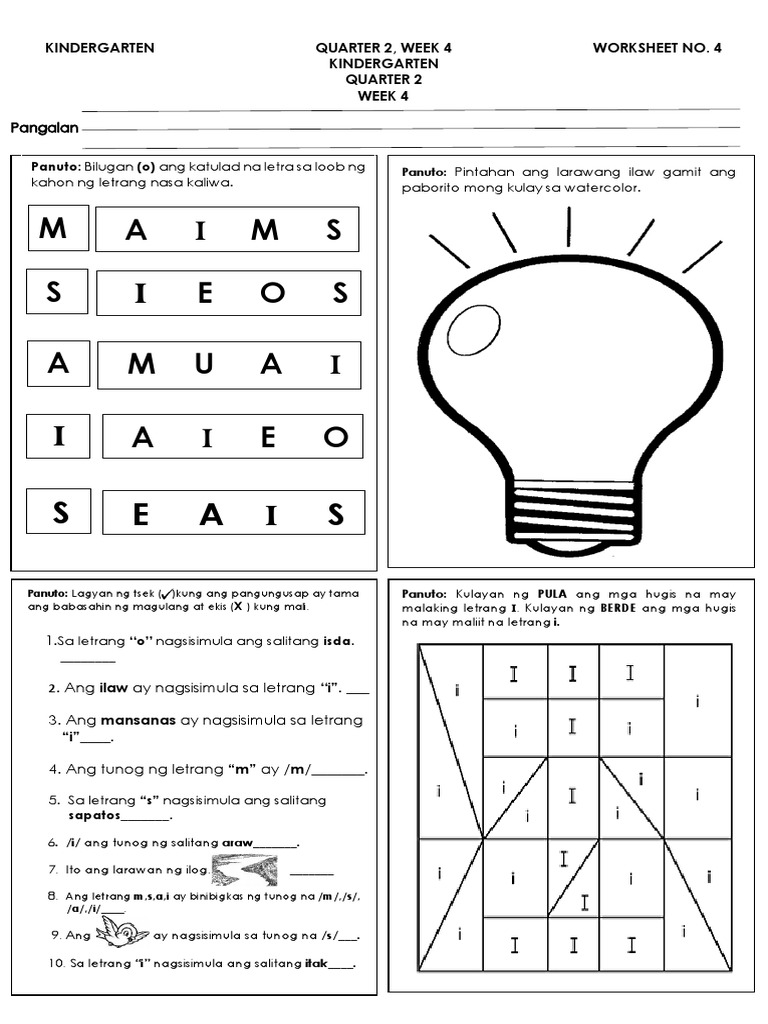 Kindergarten Worksheets Week 4 Q2 | PDF