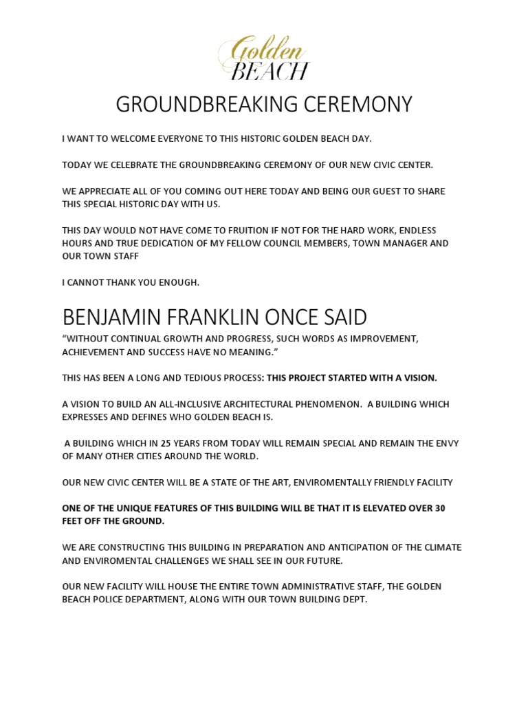 GROUNDBREAKING Ceremony Speech 002 1 | PDF | Disasters | Natural Events