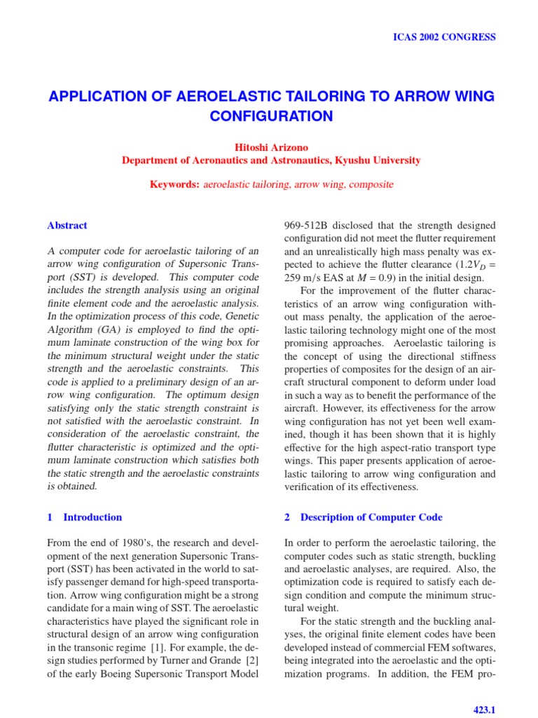 Application of Aeroelastic Tailoring To Arrow Wing Configuration | PDF | Mathematical ...
