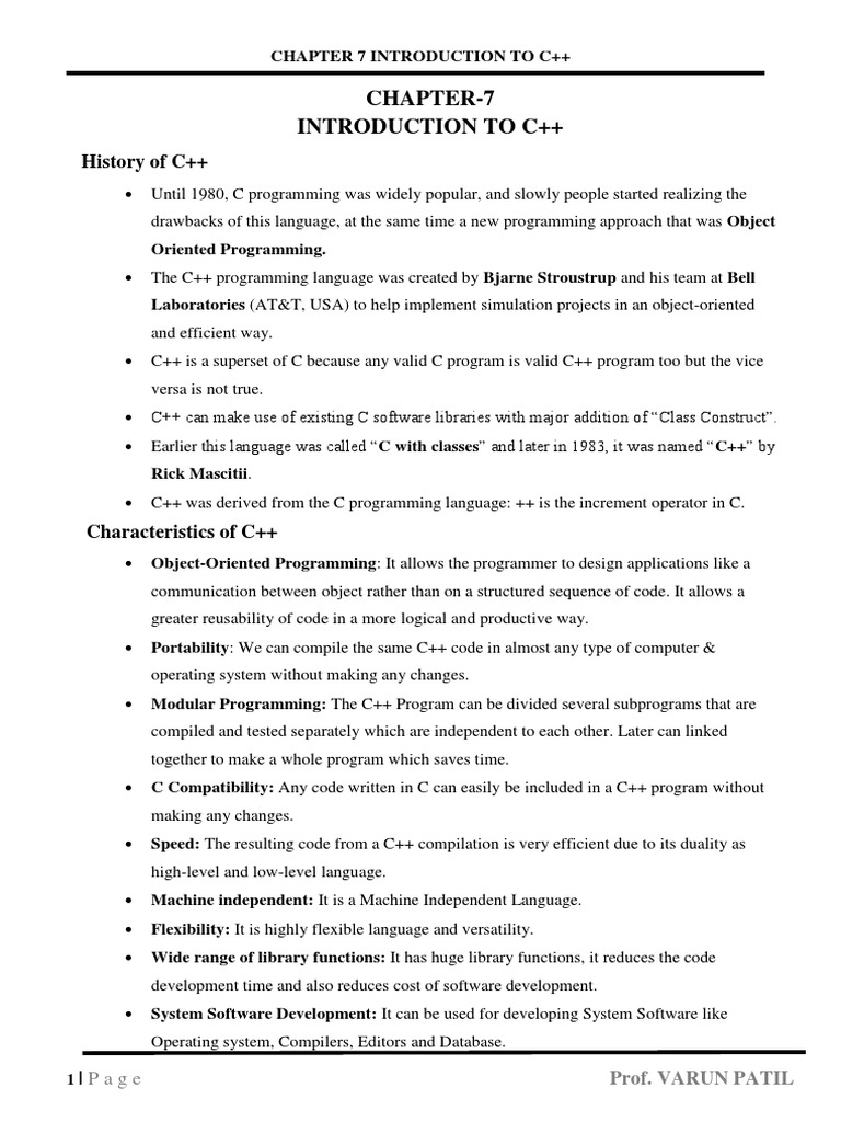 Chapter-7-Introduction To CPP | PDF | C++ | Integer (Computer Science)