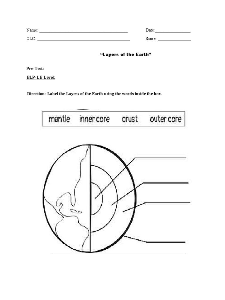 Earth Layers Pre- and Post-Test | PDF | Earth | Planetary Core