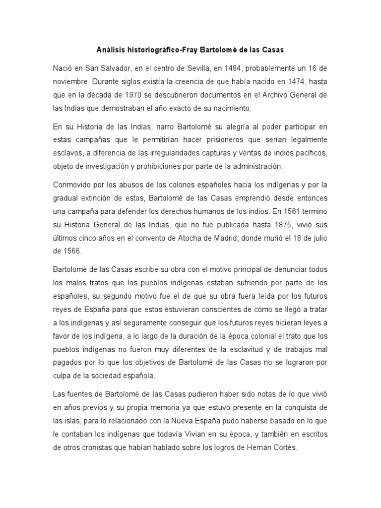 Análisis Historiográfico-Flay Bartolome de Las Casas | PDF | Nueva ...