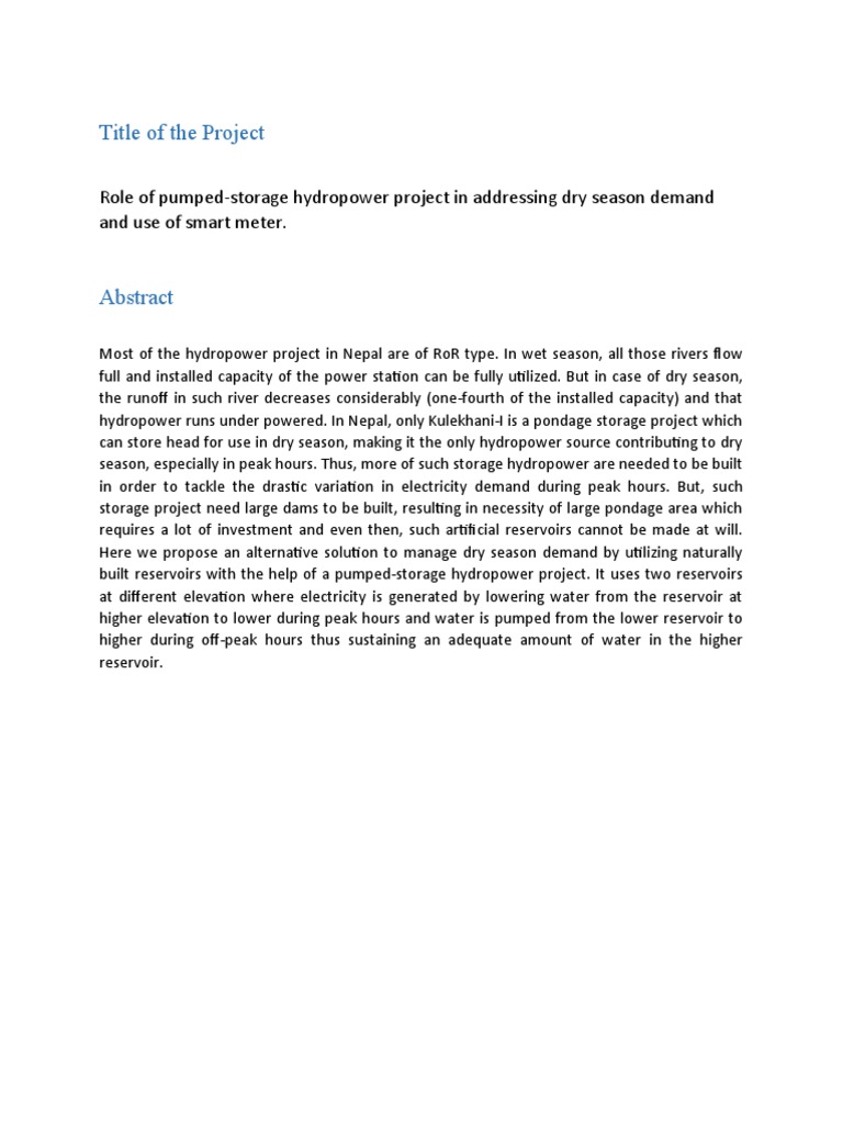 A Report On Pumped Hydropower Project | PDF | Hydroelectricity | Reservoir
