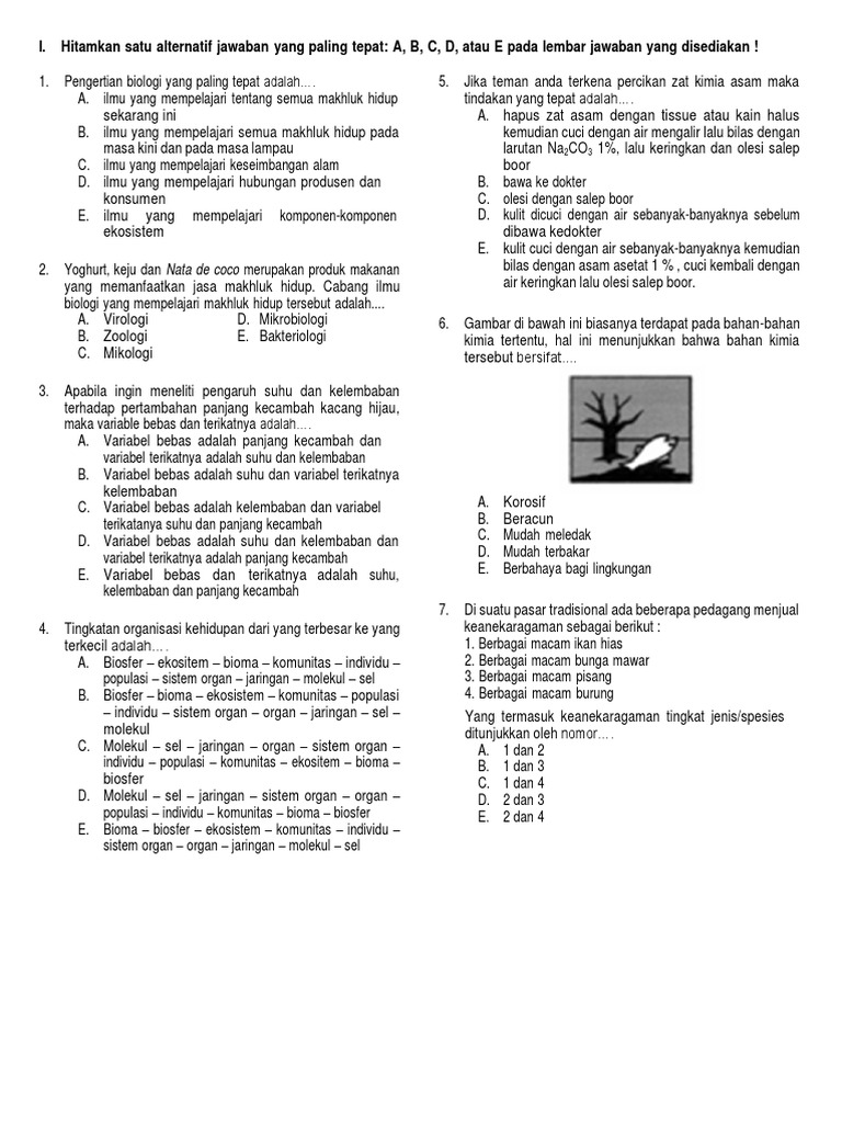 Soal Pas Biologi Sem I | PDF | Griya & Taman | Kesehatan Holistik