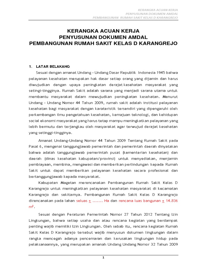 KAK AMDAL RS Karangrejo | PDF