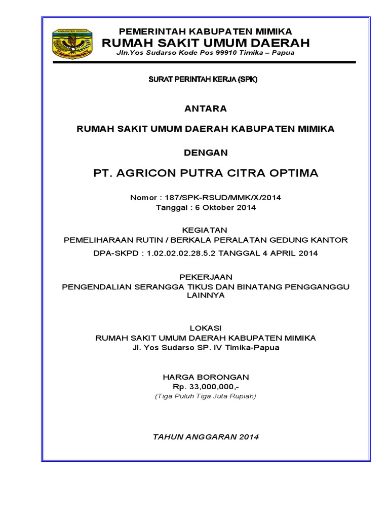 COVER SPK PT. Agricon Putra Citra Optima | PDF