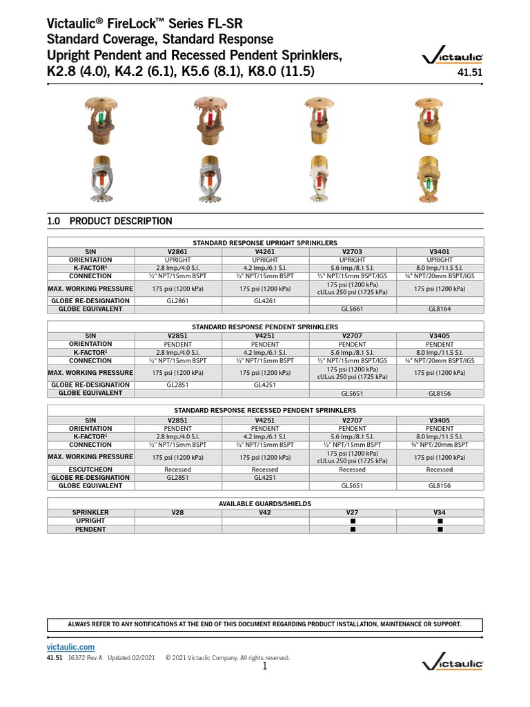 Victaulic Firelock Series FL-SR Standard Coverage, Standard Response ...