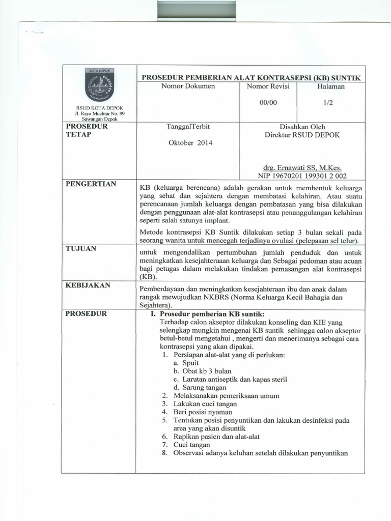 Sop KB Suntik 1 | PDF