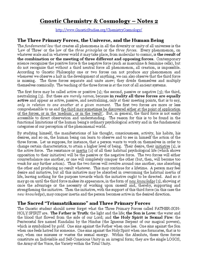 Gnostic Chemistry & Cosmology - Notes 2: The Three Primary Forces, The ...