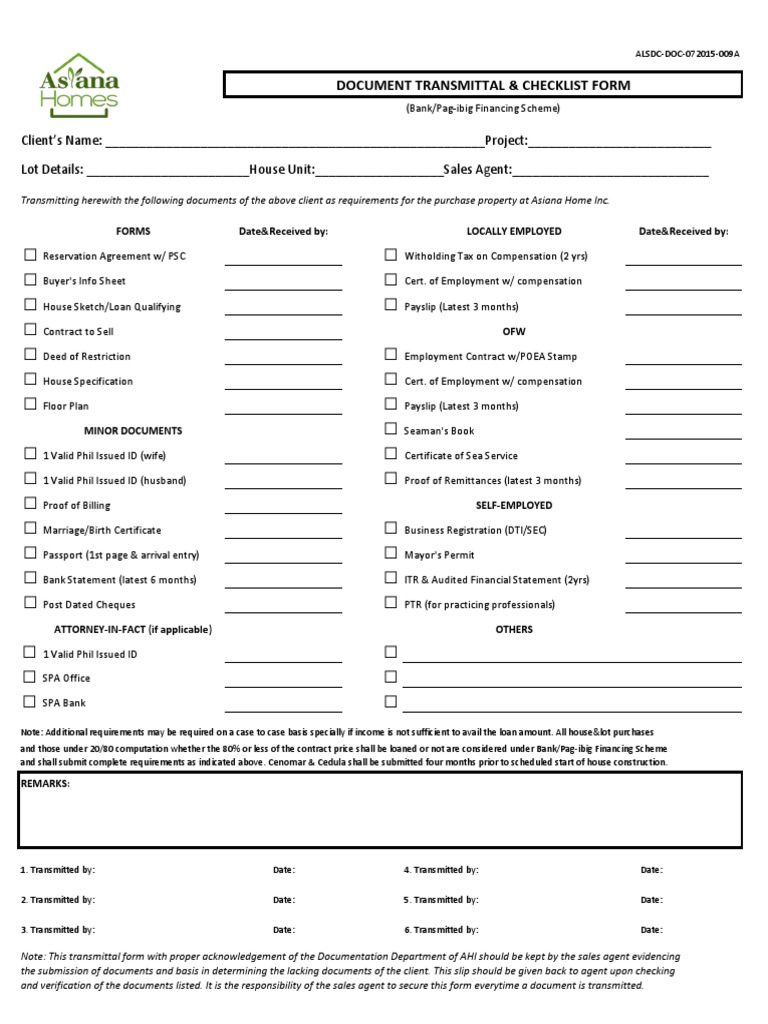 Document Transmittal & Checklist Form: Forms Date&Received By: Locally ...