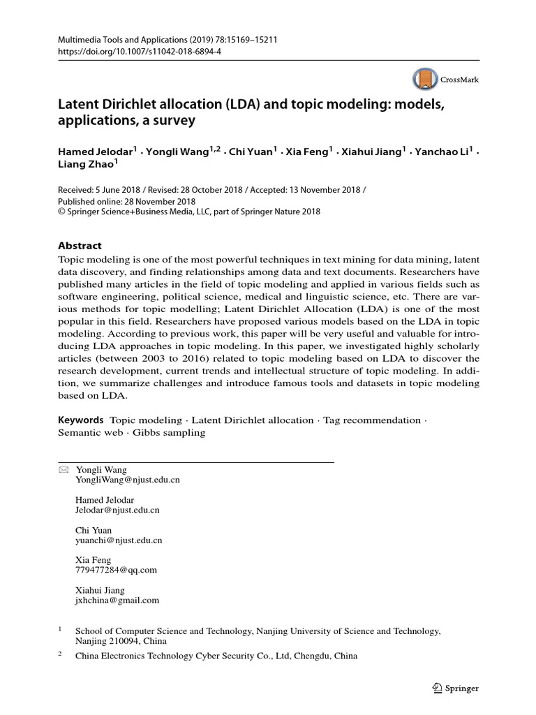 2019 - Latent Dirichlet Allocation (LDA) and Topic Modeling: Models ...