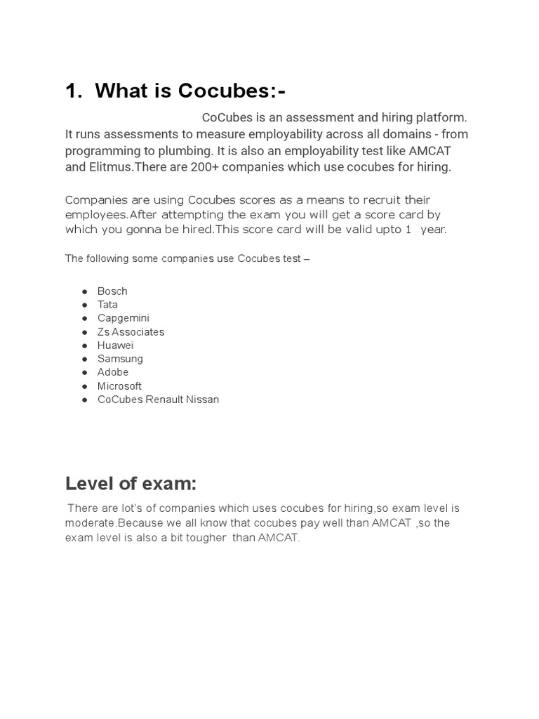 What Is Cocubes:-: Level of Exam | PDF | Computing