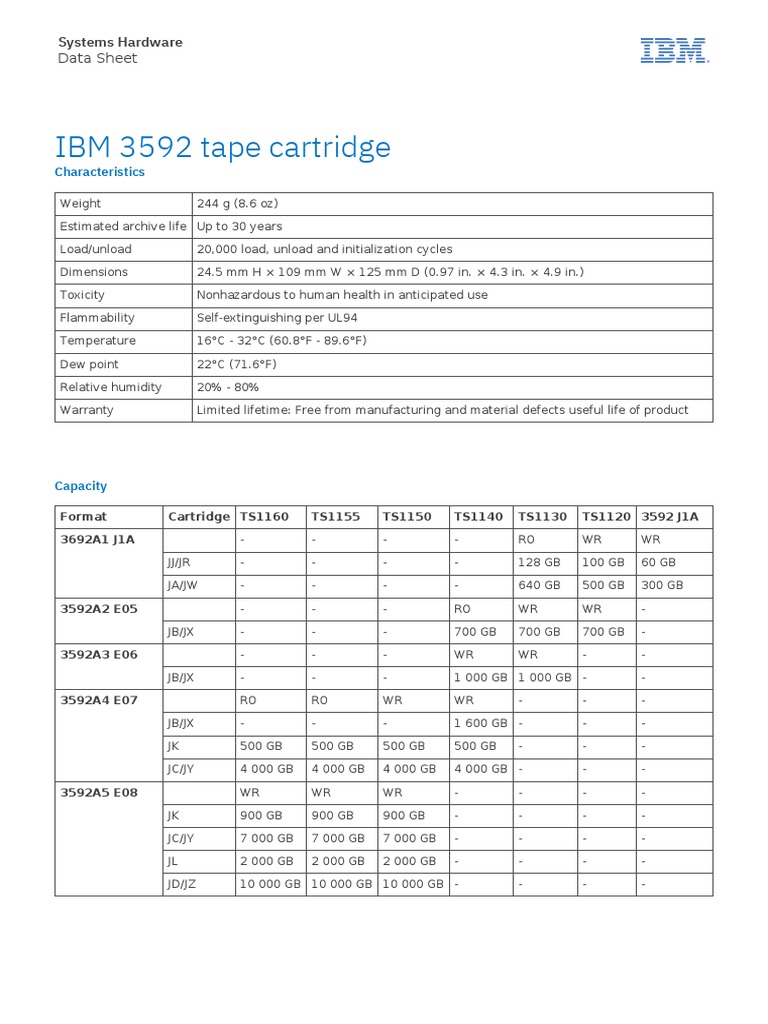 IBM 3592 Tape Cartridge Data Sheet | Download Free PDF | Computer ...