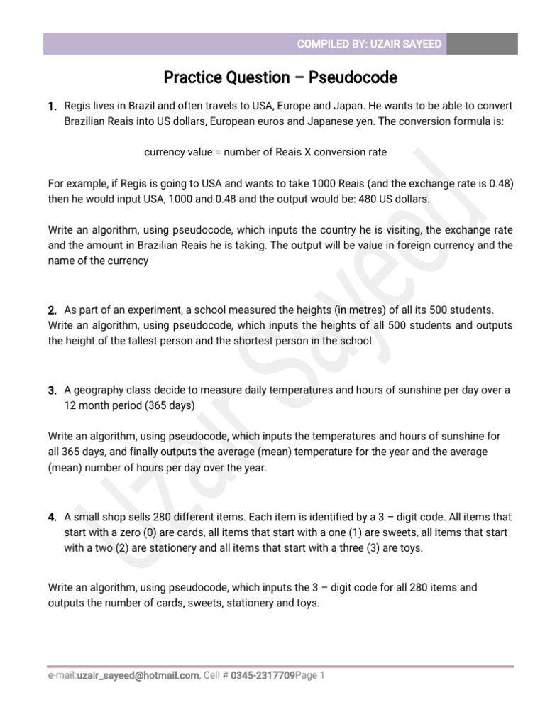 Practice Pseudocode Questions | PDF
