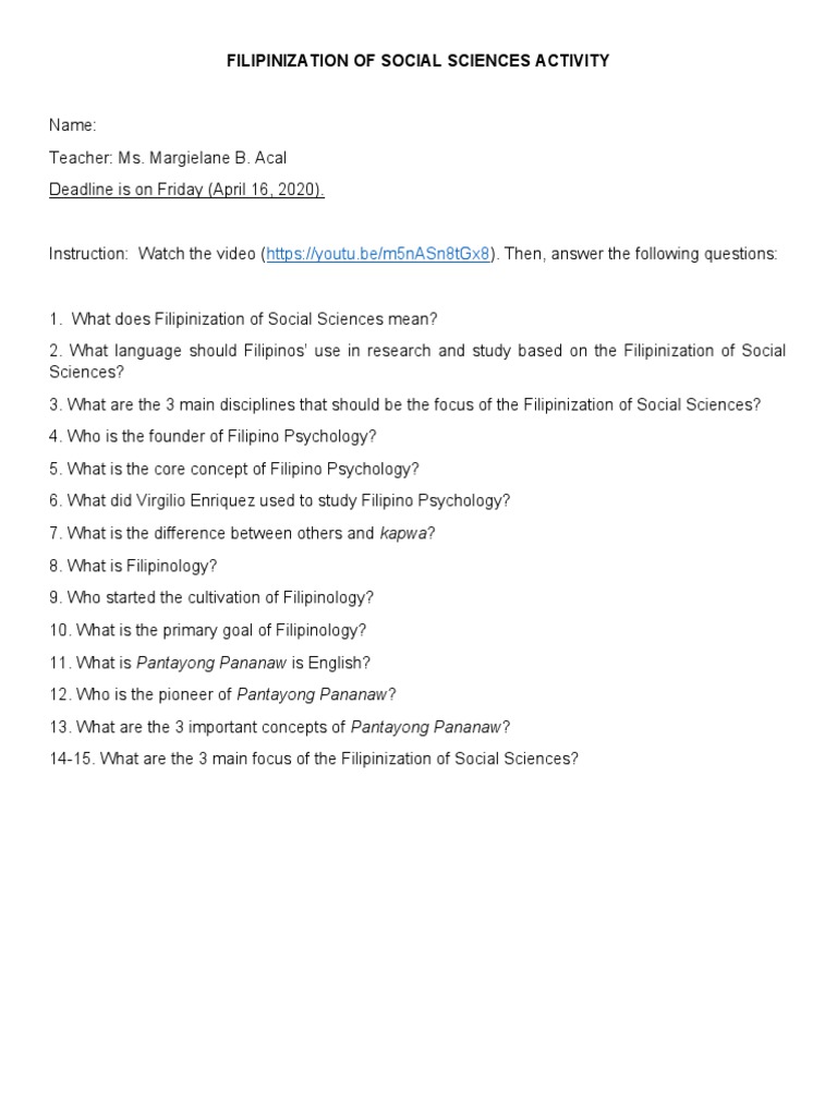 Filipinization of Social Sciences Activity | PDF