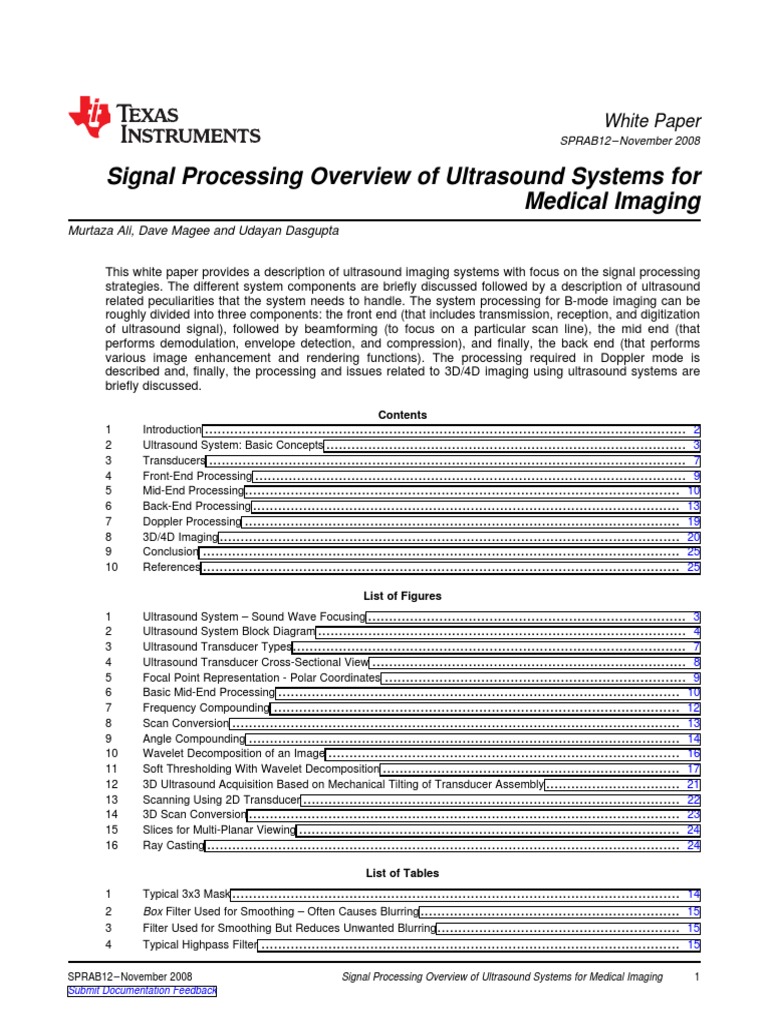 Signal Processing Overview of Ultrasound Systems For Medical Imaging ...