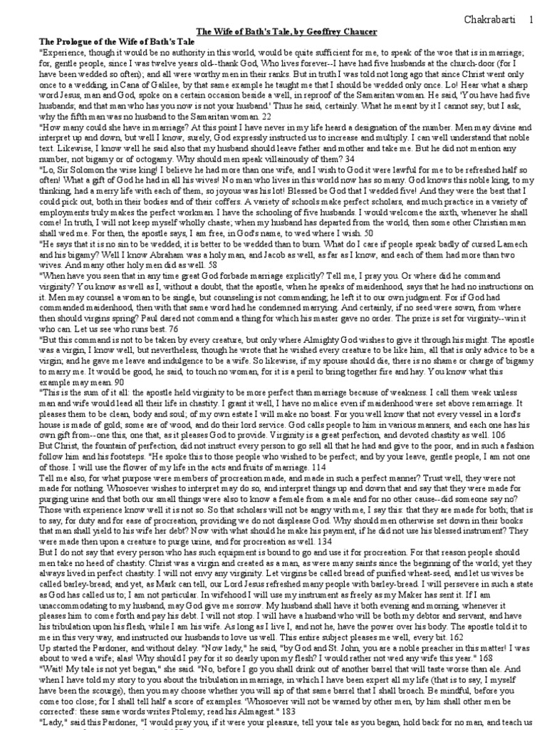 The Wife of Bath's Tale+Prologue - Translation | PDF