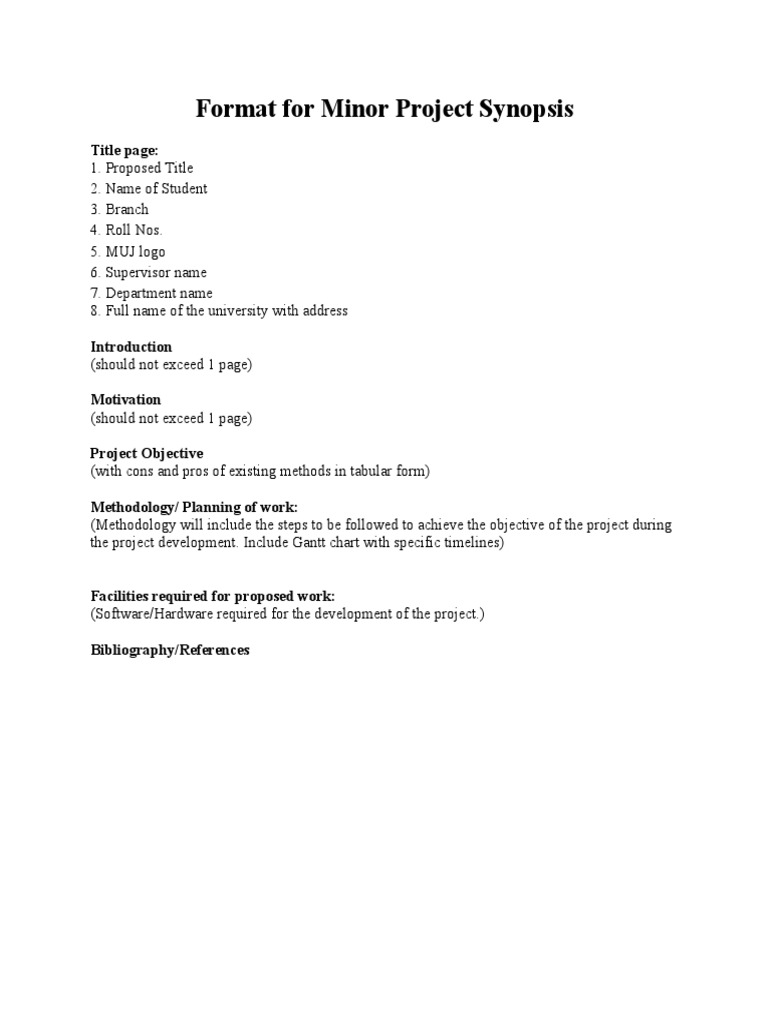 Format For Minor Project Synopsis | PDF