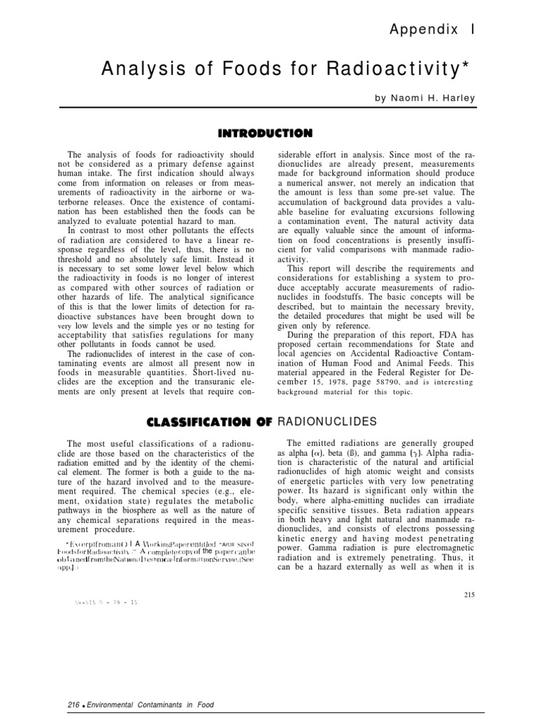 Analysis of Foods For Radioactivity | PDF | Radionuclide | Radioactive ...