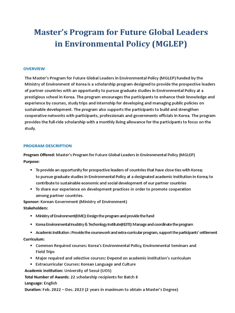 2022 MGLEP Program Description | PDF | South Korea | World Politics