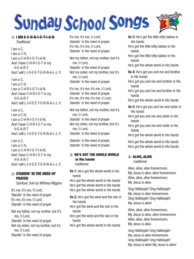 Sunday School Lyrics | PDF | Jesus | Religious Behaviour And Experience