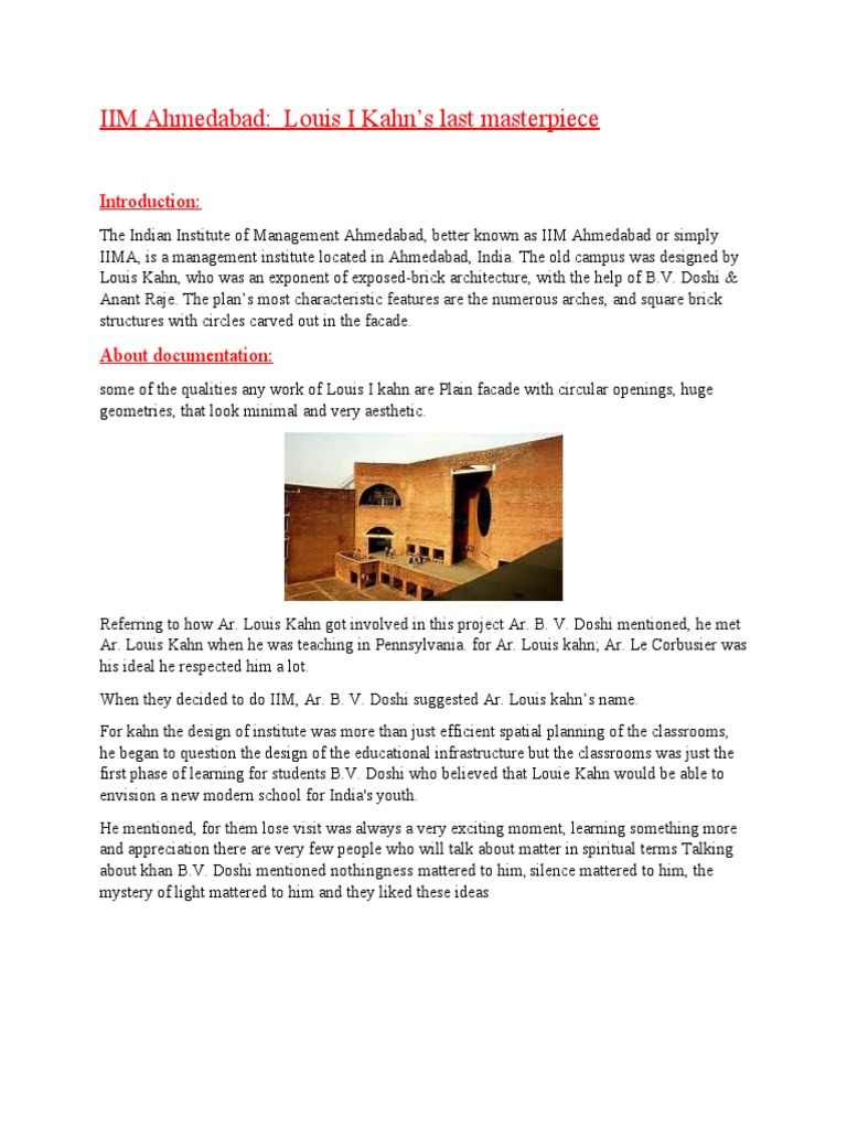 IIM Ahmedabad: Louis I Kahn's Last Masterpiece | PDF