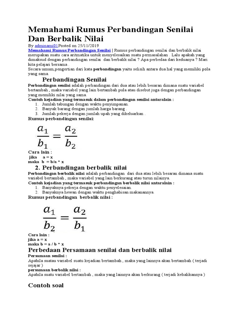 Memahami Rumus Perbandingan Senilai Dan Berbalik Nilai | PDF